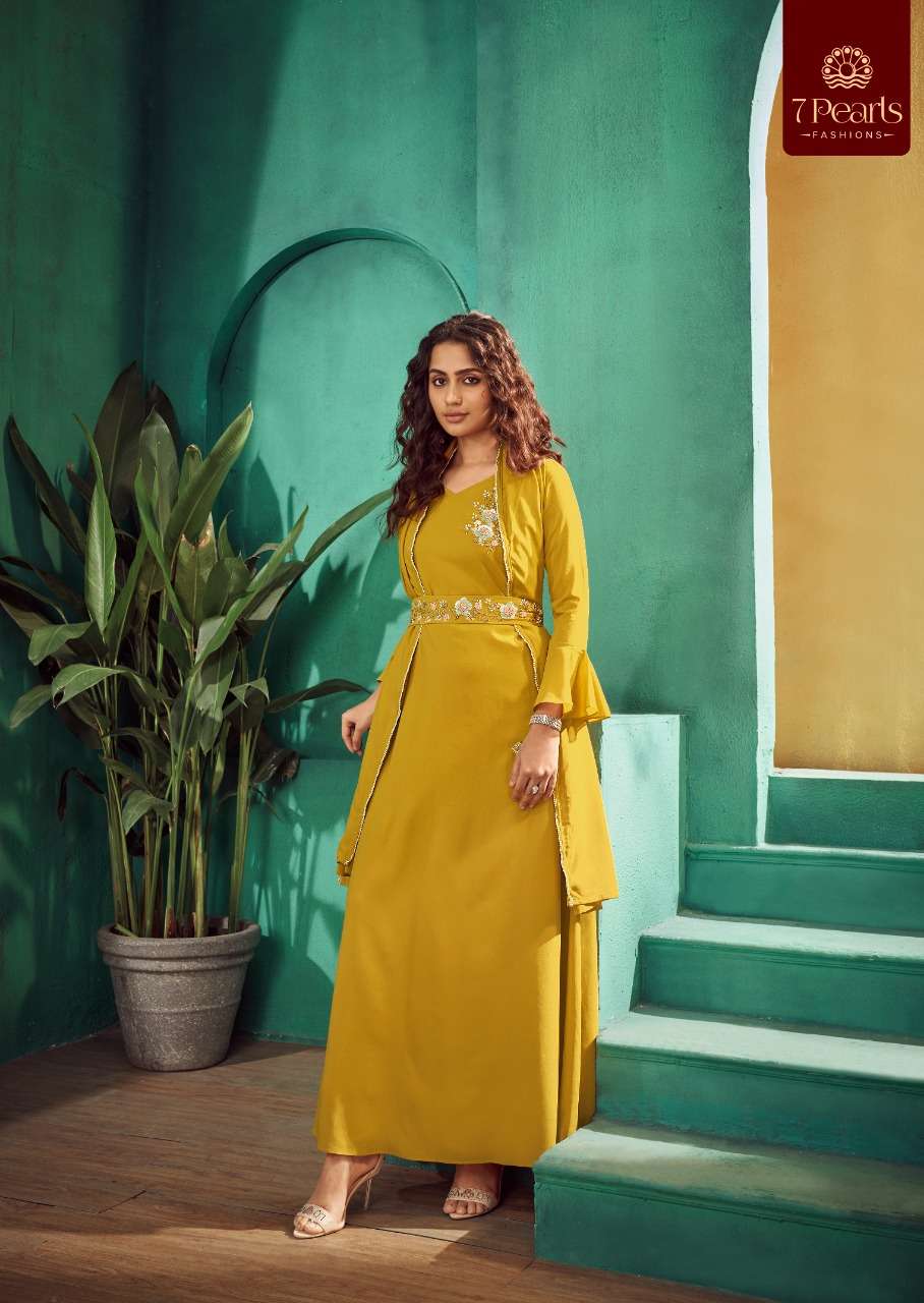 FESTIVA BY 7 PEARLS BRAND FABRIC GORGETTE PURE HANDWORK KURTI WITH ...