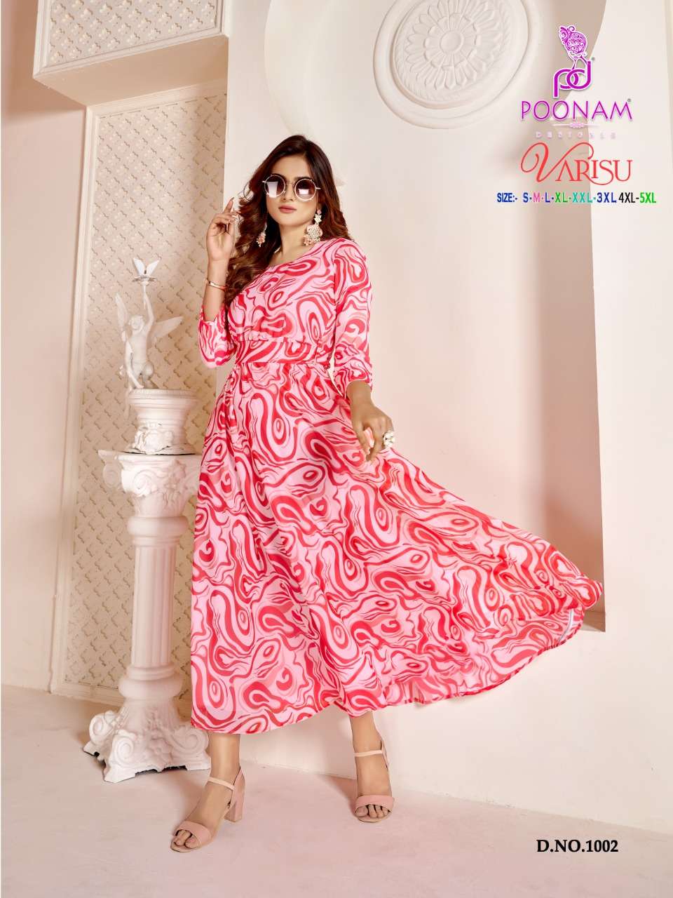 POONAM DESIGNER- VARISU - GEORGETTE PRINTED -GOWN WITH BELT AND LONG ...