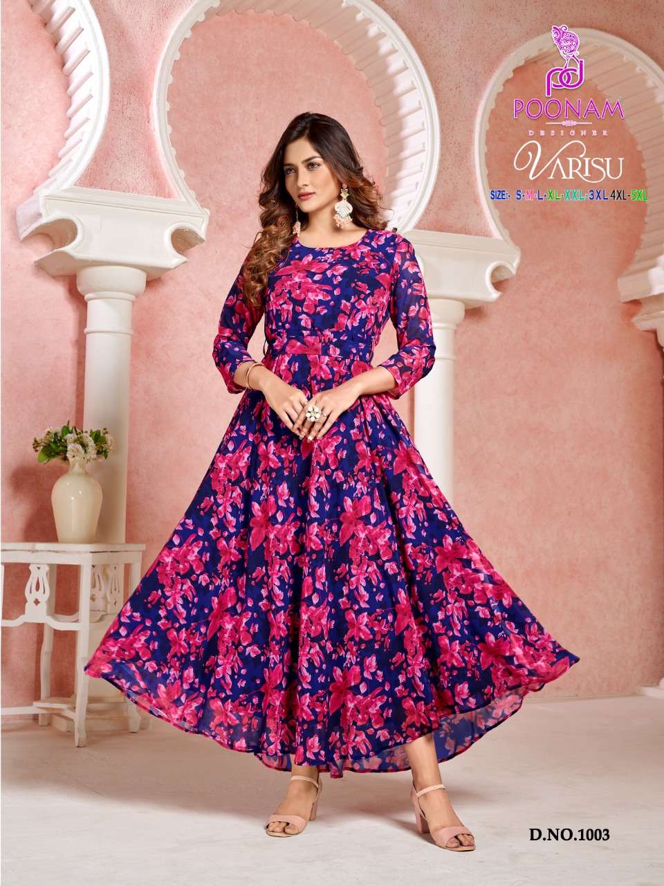 POONAM DESIGNER- VARISU - GEORGETTE PRINTED -GOWN WITH BELT AND LONG ...