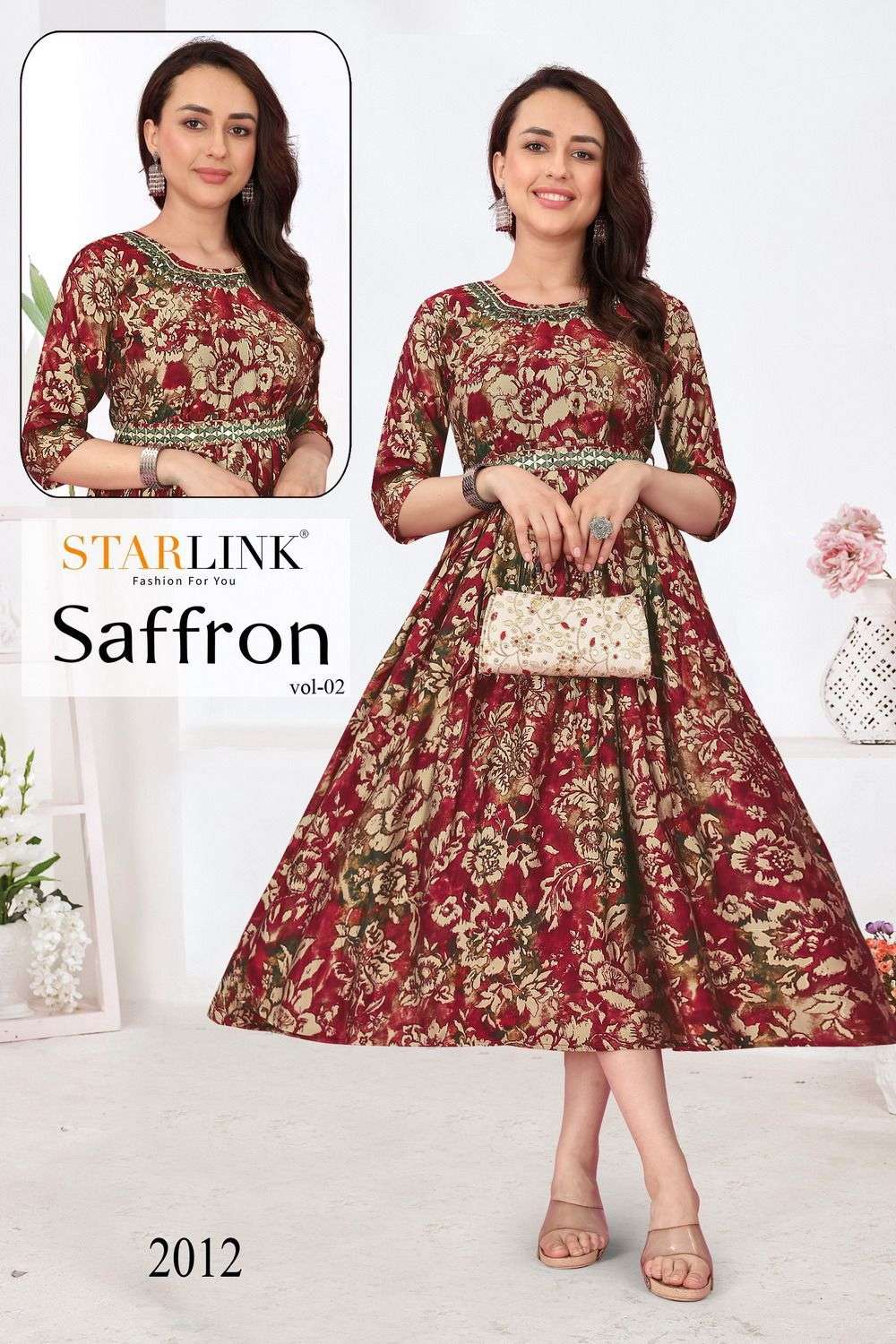 SAFFRON VOL 2 MODAL SILK FOIL PRINT WITH MIRROR HAND WORK KURTI WITH ...