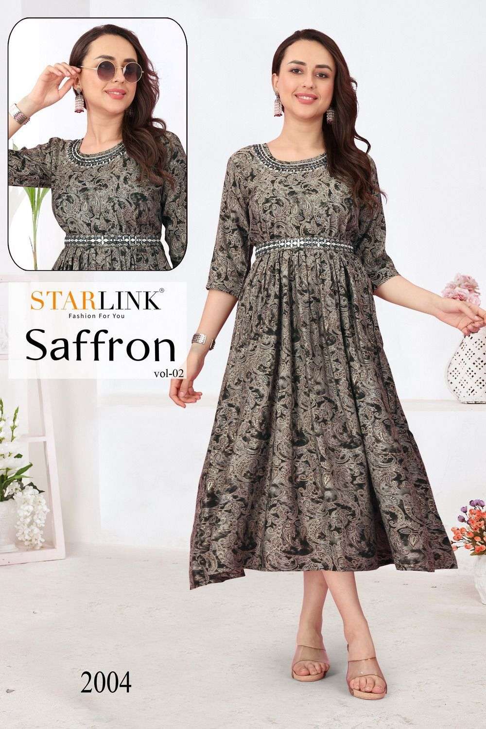 SAFFRON VOL 2 MODAL SILK FOIL PRINT WITH MIRROR HAND WORK KURTI WITH ...