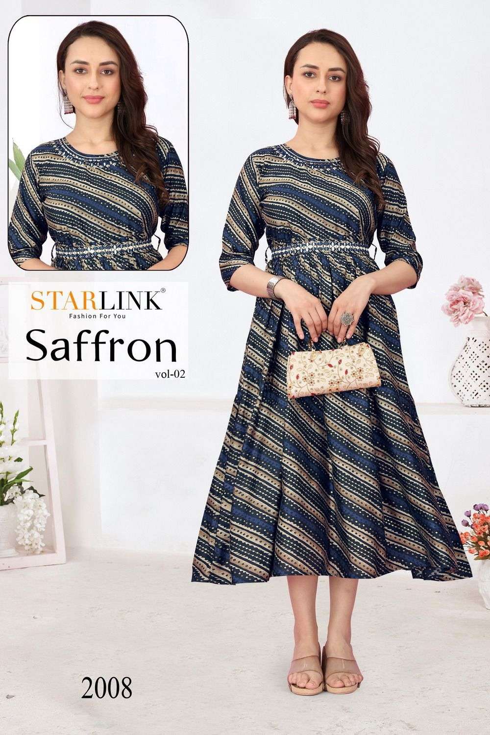 SAFFRON VOL 2 MODAL SILK FOIL PRINT WITH MIRROR HAND WORK KURTI WITH ...
