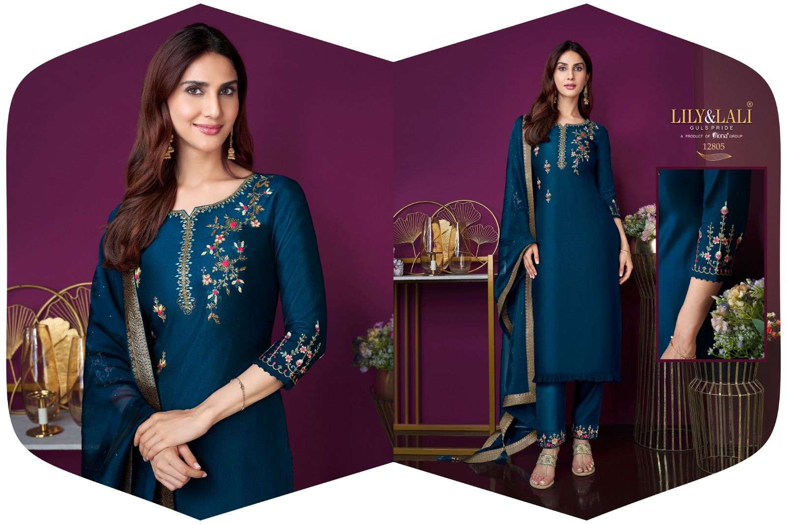 MODERN EASE VISCOSE EMBROIDERY AND HANDWORK KURTI WITH PANT AND ORGANZA ...